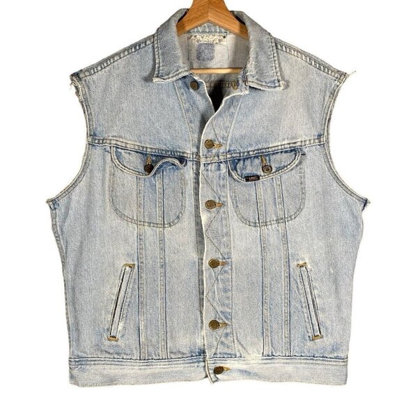 Lee | Jackets & Coats | Vintage Lee Denim Vest Large 8s 90s Biker Rider Grunge Punk Trucker Jean ...